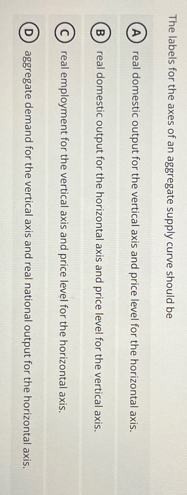 Solved The labels for the axes of an aggregate supply curve | Chegg.com