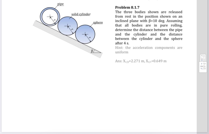 Solved pipe solid cylinder sphere Problem 8.1.7 The three | Chegg.com
