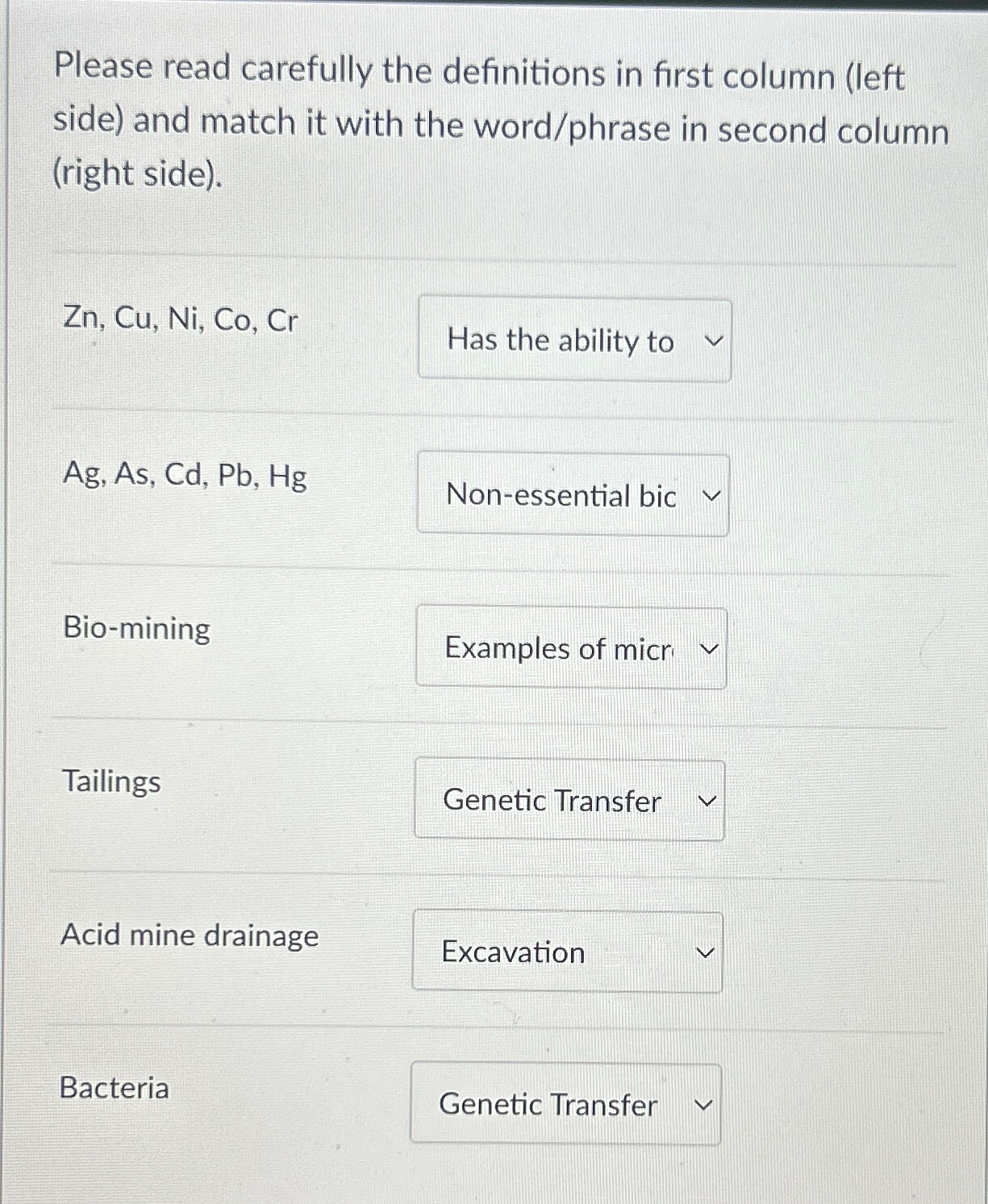 Solved Please read carefully the definitions in first column | Chegg.com
