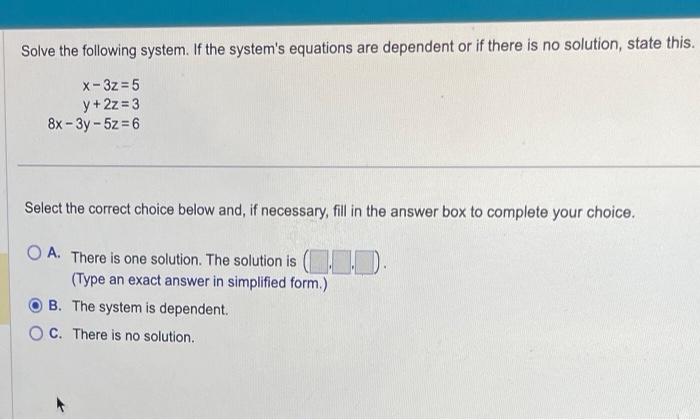 Solved Solve the following system. If the system's equations | Chegg.com