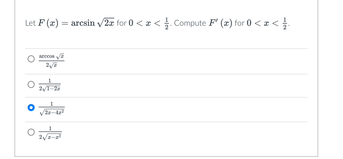 Solved Let F(x)=arcsin2x2 ﻿for | Chegg.com