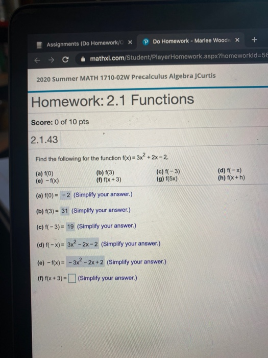 Solved + Assignments (Do Homework/C Do Homework - Marlee | Chegg.com