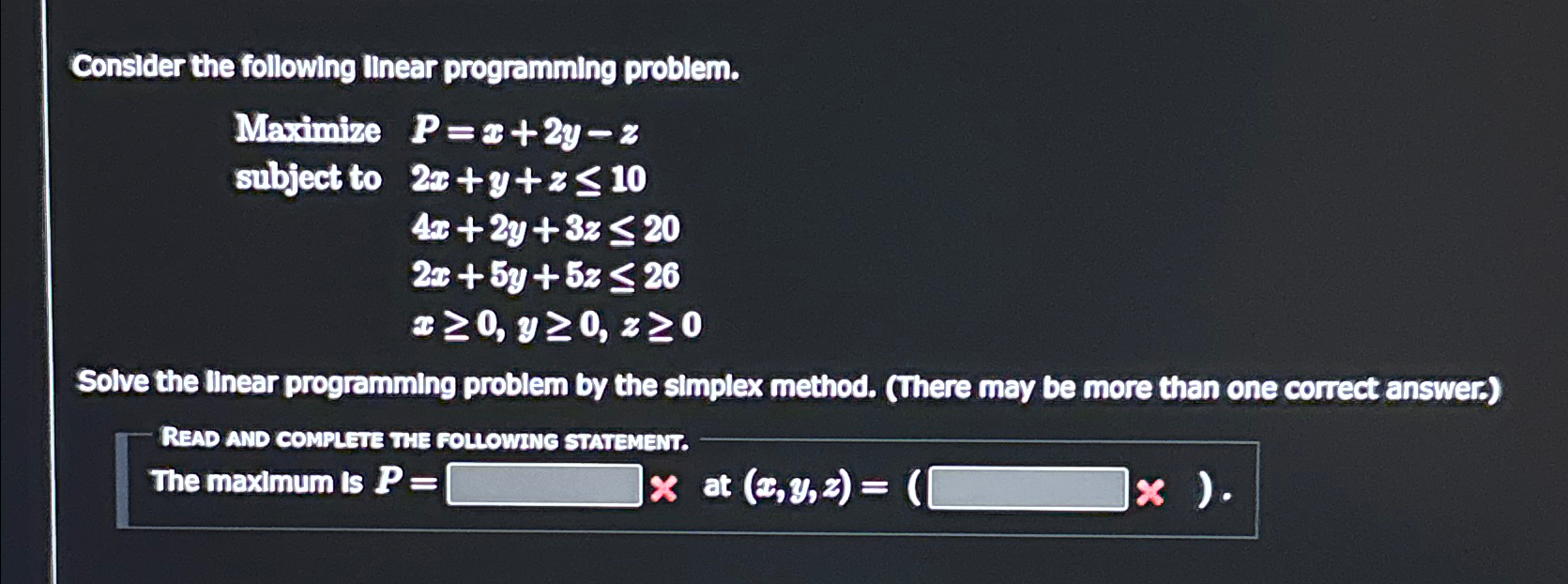 Solved Conslder the following llinear programming problem. | Chegg.com