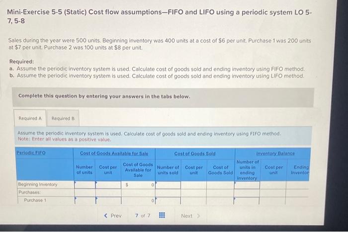 Solved Mini-Exercise 5-5 (Static) Cost flow assumptions-FIFO | Chegg.com