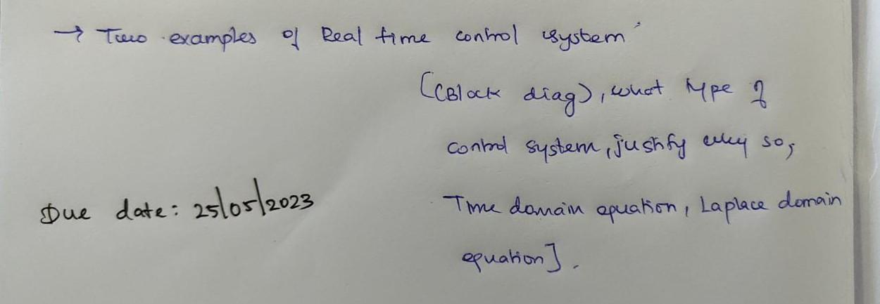 Solved → Two examples of Real time control usystem " (CBlock | Chegg.com