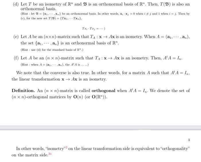 Solved 3. (5pt) (Isometry) A map between vector space should | Chegg.com