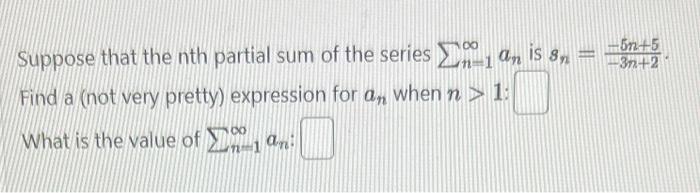 Solved Suppose that the nth partial sum of the series | Chegg.com