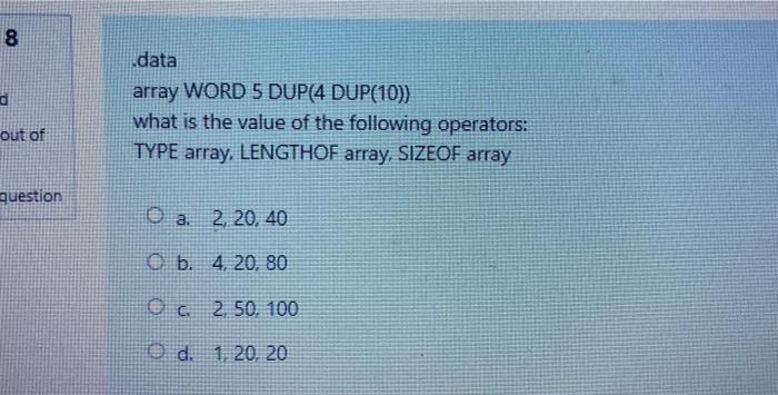 Solved 8 D Data Array Word 5 Dup4 Dup10 What Is The