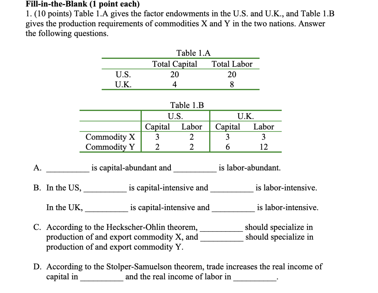 Solved Fill-in-the-Blank (1 ﻿point each) 1. (10 ﻿points) | Chegg.com