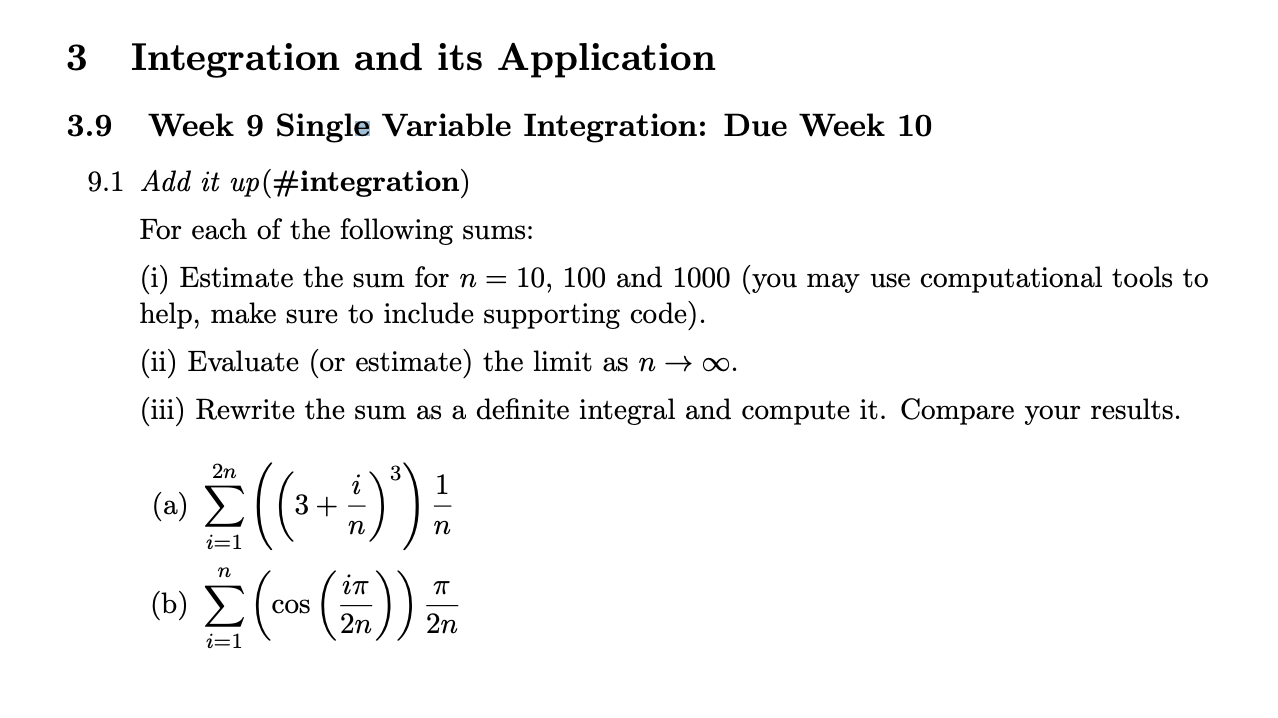 Solved Integration and its Application3.9 ﻿Week 9 ﻿Single | Chegg.com