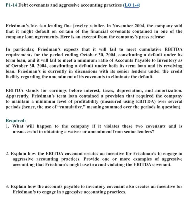 Solved P1-14 Debt covenants and aggressive accounting | Chegg.com
