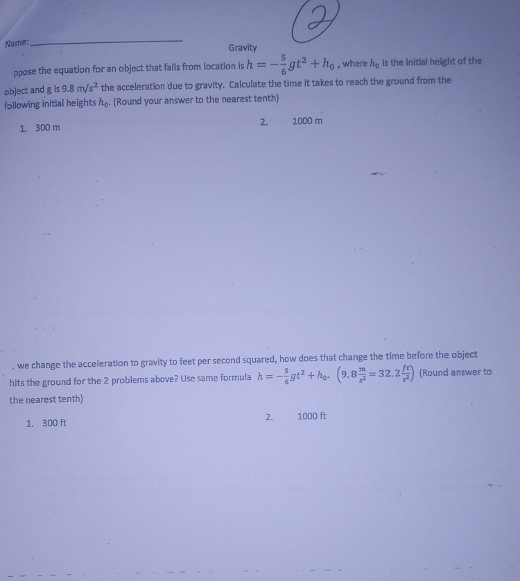Solved NamGravityppose the equation for an object that falls | Chegg.com
