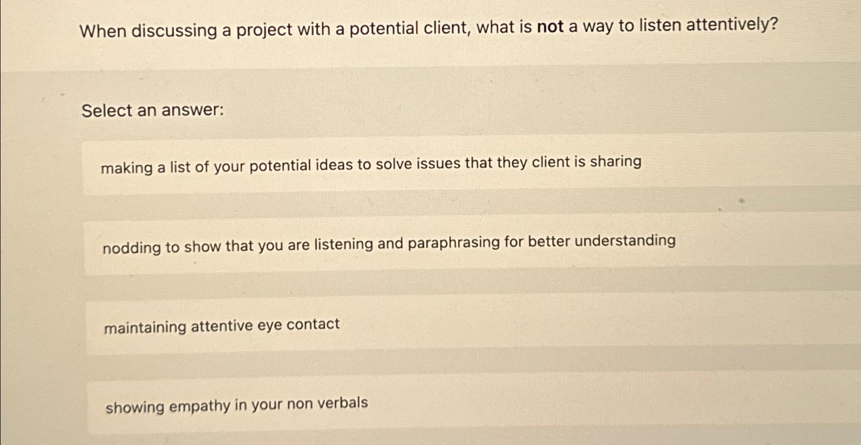 Solved When discussing a project with a potential client, | Chegg.com