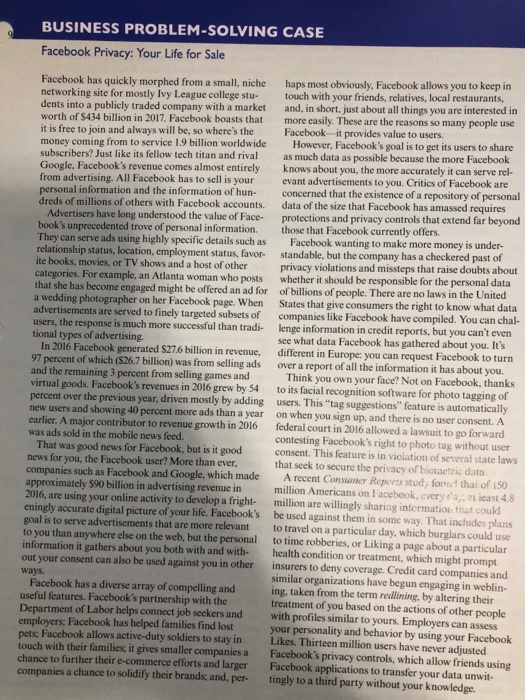 perform an ethical analysis of facebook. what is the | Chegg.com