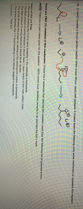 Solved 36. (1 mark) Consider a lithium addition reaction | Chegg.com