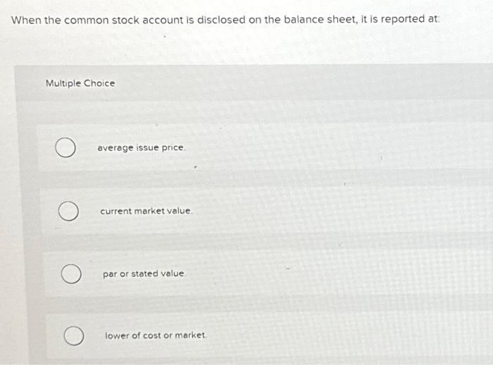 Solved When the common stock account is disclosed on the | Chegg.com