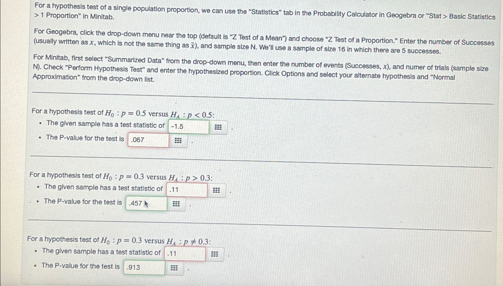 Solved For a hypothesis of a single population proportion, | Chegg.com