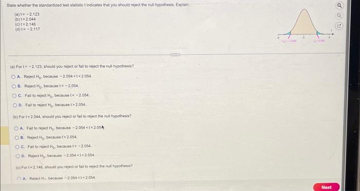 State whether the standardized lest statistic t | Chegg.com