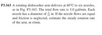 Solved P3.163 A rotating dishwasher arm delivers at 60∘C to | Chegg.com