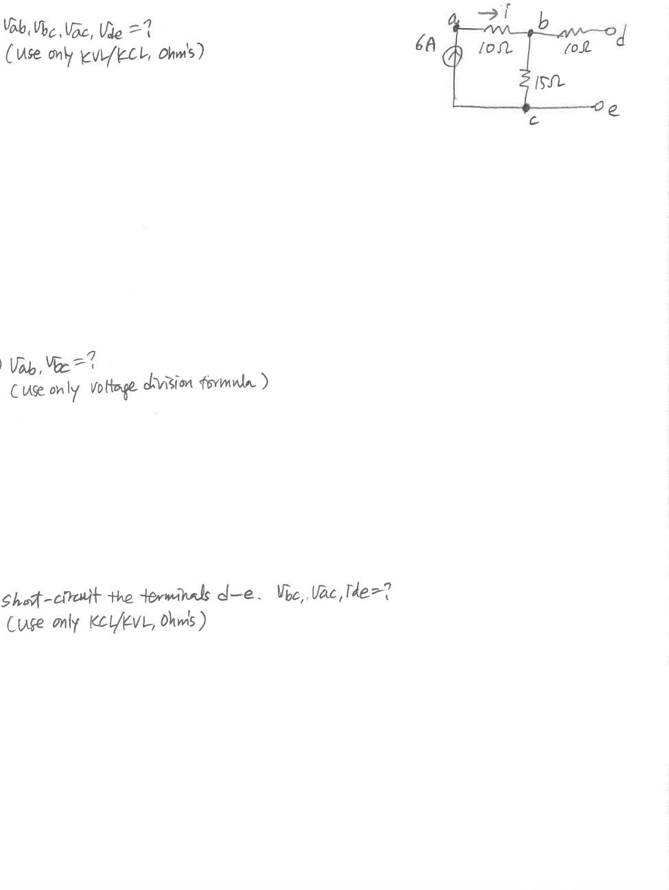 Solved vab,bc,vac,Vde=? (use only KVL/KCL, Ohm's) ab,bc= ? | Chegg.com