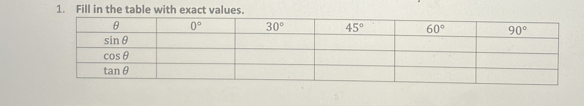 Solved Fill in the table with exact | Chegg.com