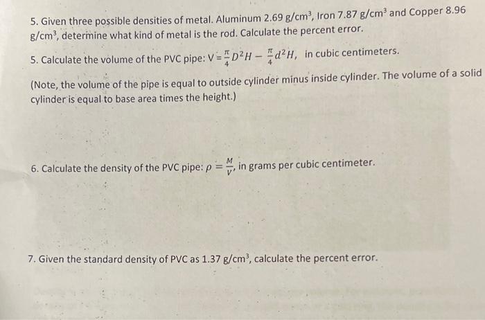 Solved IV. Data Mass of the Metal Rod = Measurements on | Chegg.com