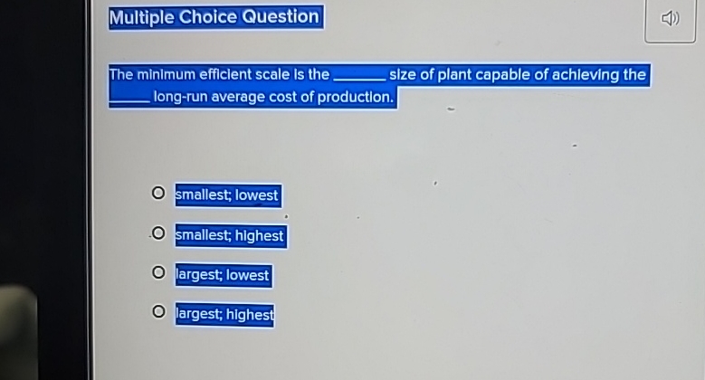 Solved Multiple Choice QuestionThe minimum efficient scale | Chegg.com
