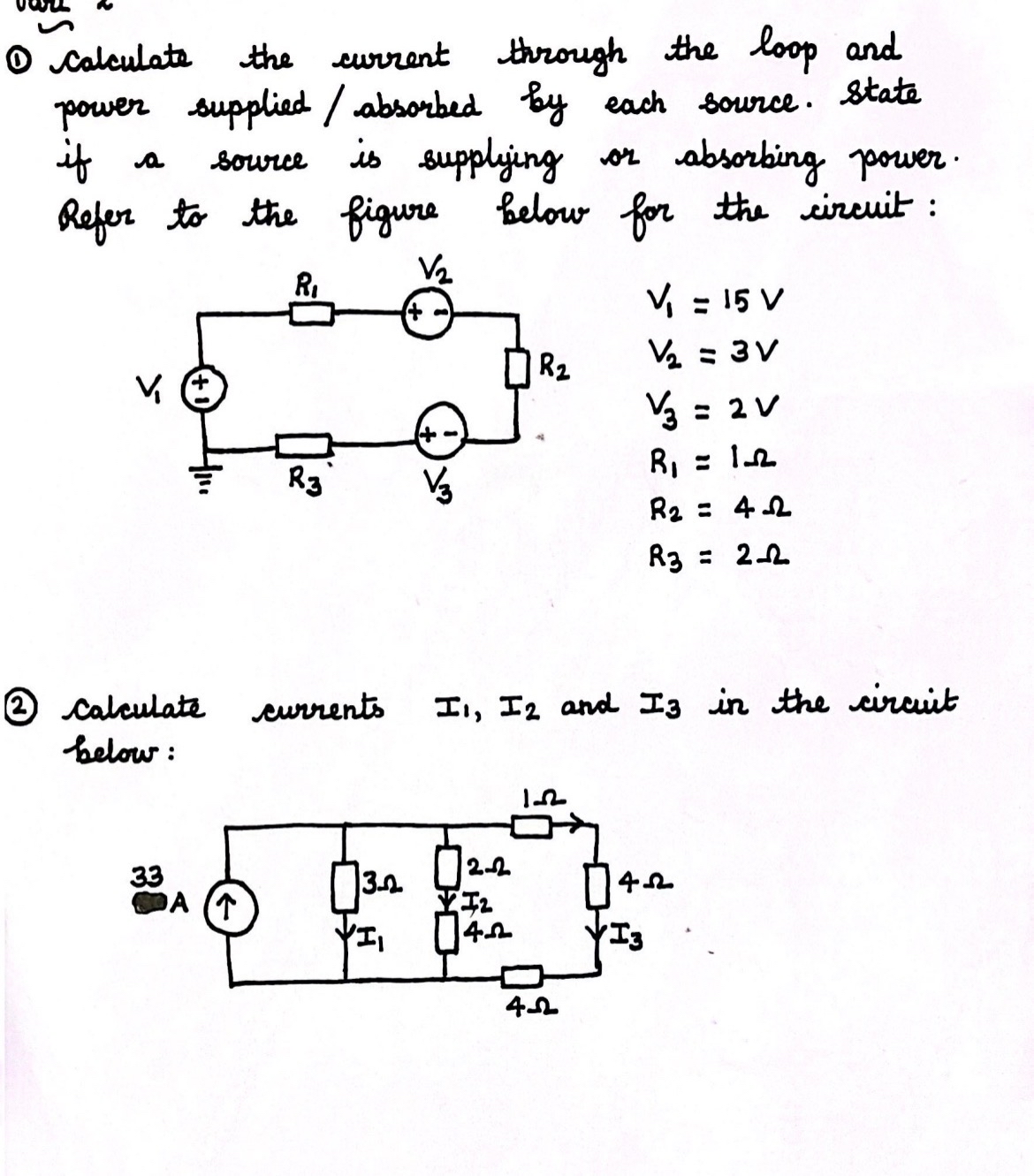 Solved (1) ﻿Calculate the current through the loop and power | Chegg.com