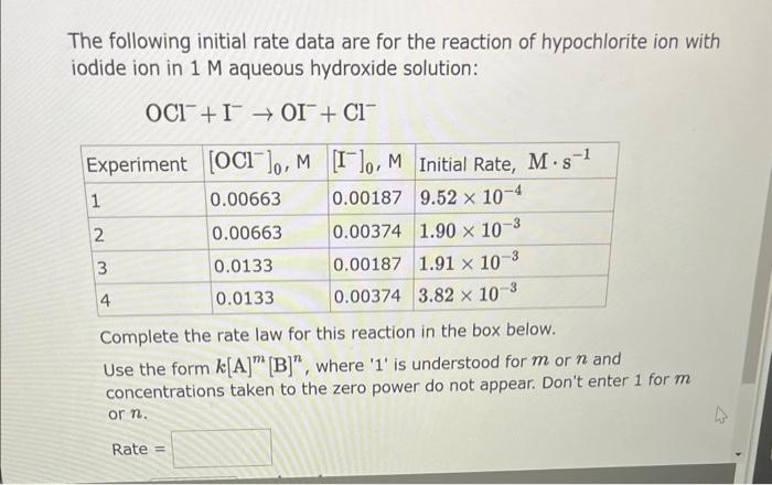 Solved The following initial rate data are for the reaction | Chegg.com