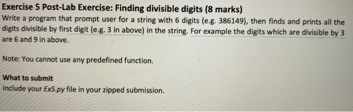 Solved Exercise 5 Post-Lab Exercise: Finding divisible | Chegg.com