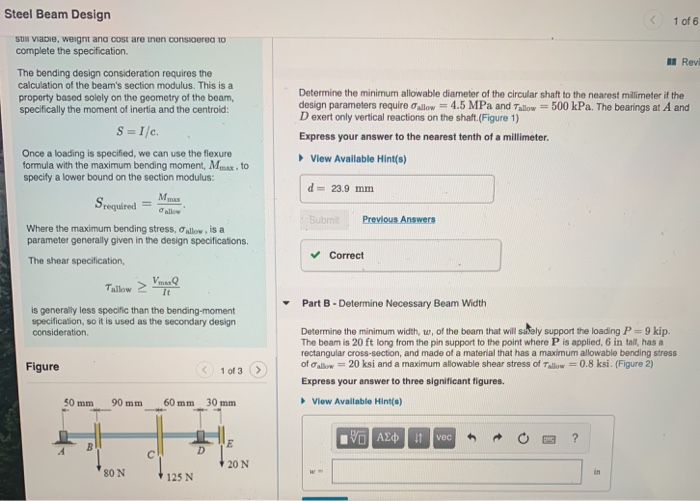 Solved 1 of 6 Revi Determine the minimum allowable diameter | Chegg.com