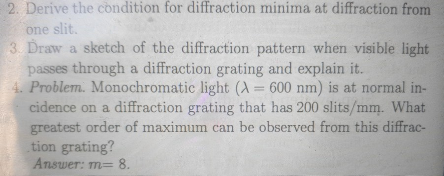 Solved 2. Derive the condition for diffraction minima at | Chegg.com