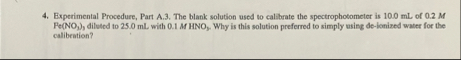 Solved Experimental Procedure, Part A.3, ﻿The blank solution | Chegg.com