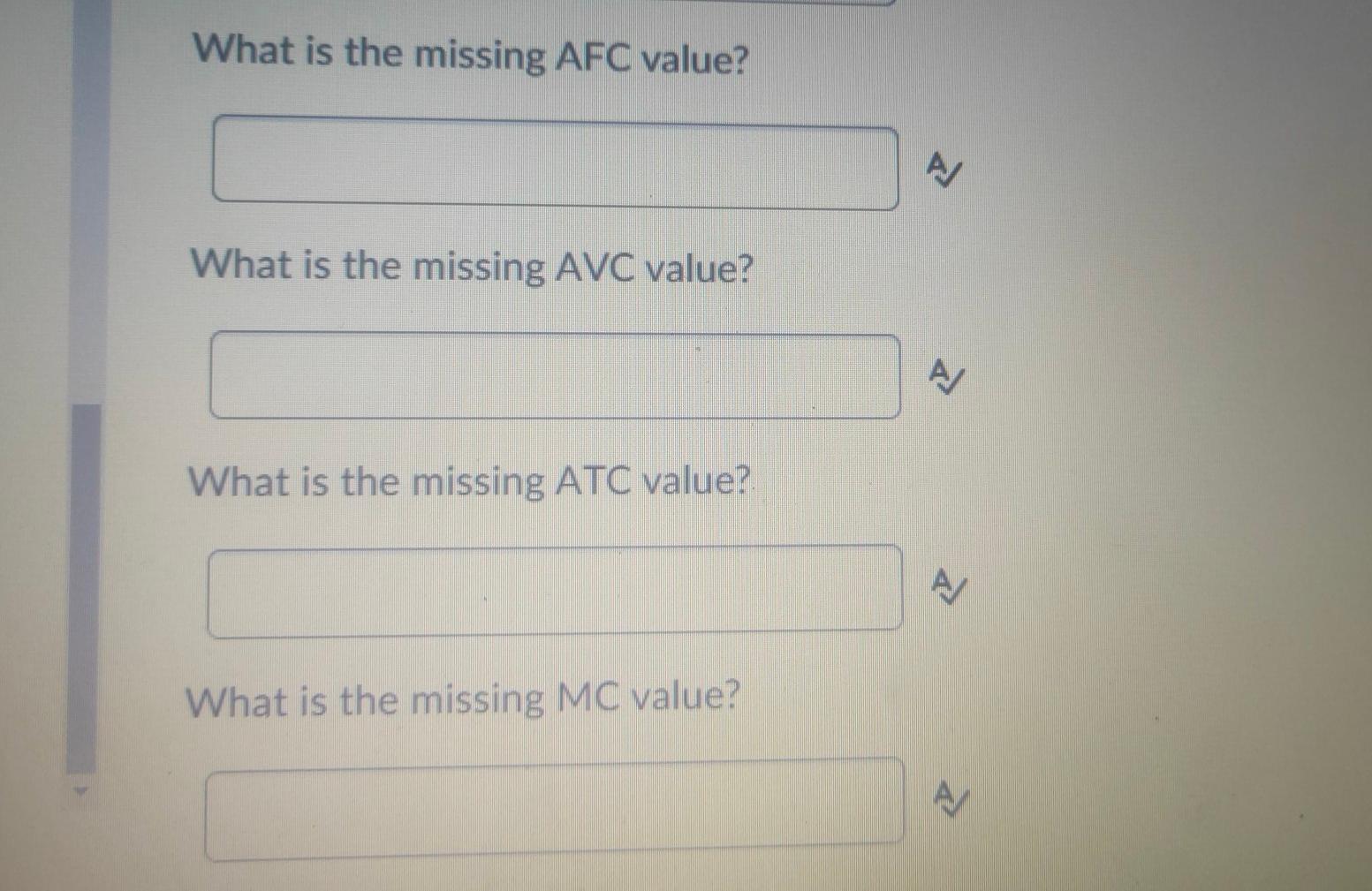 Solved Question 29 (4 points) Output TFC TVC TC AFC AVC ATC | Chegg.com