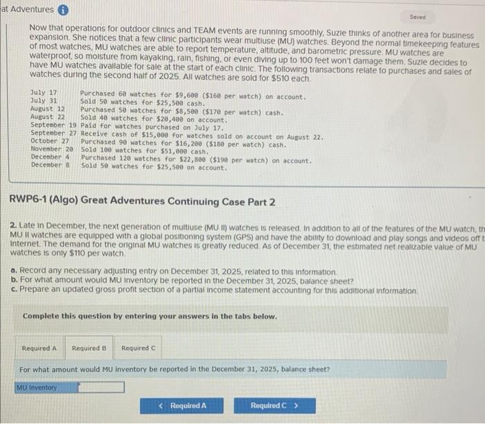 Solved RWP6-1 (Algo) Great Adventures Continuing Case [The | Chegg.com