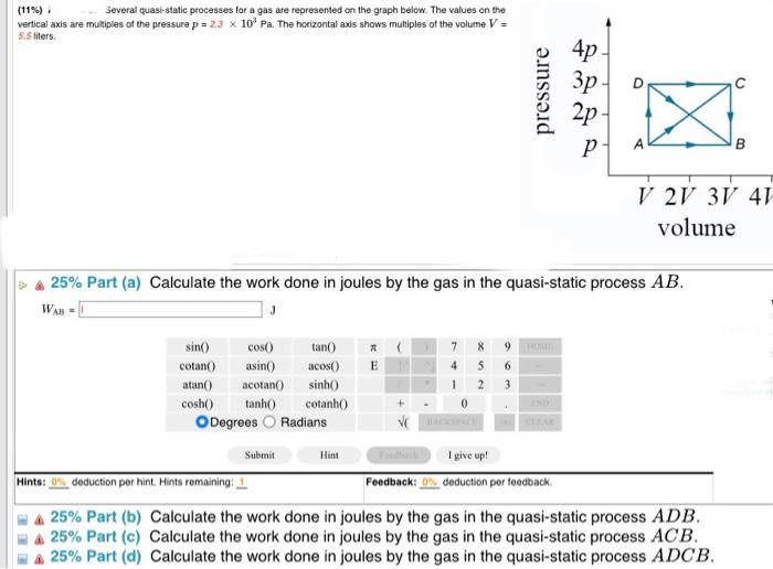 (11%). Several quasi-static processes for a gas are | Chegg.com