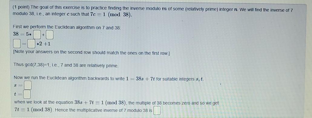 Solved (1 point) The goal of this exercise is to practice | Chegg.com
