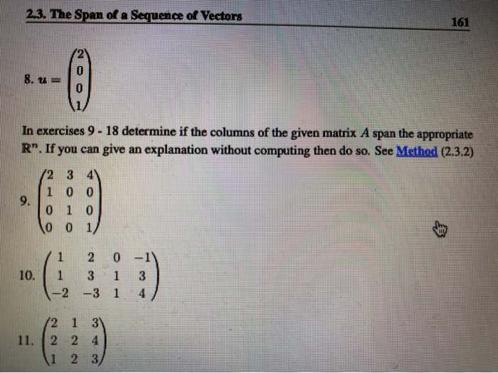 Solved 2.3. The Span of a Sequence of Vectors 161 In | Chegg.com