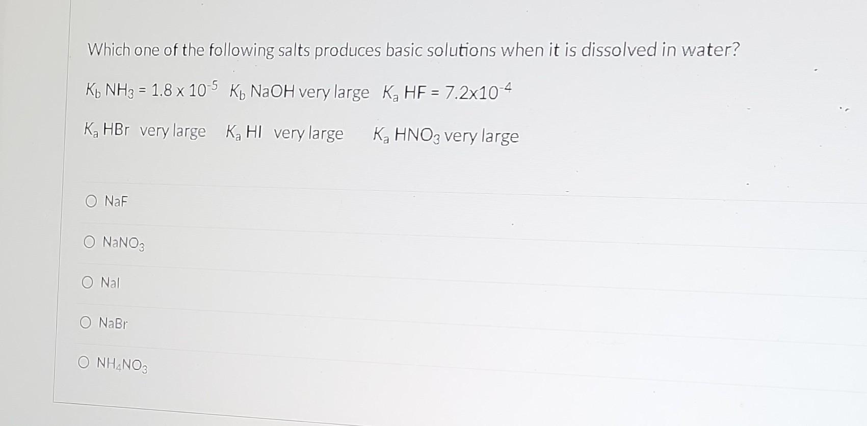 Solved Which one of the following salts produces basic | Chegg.com