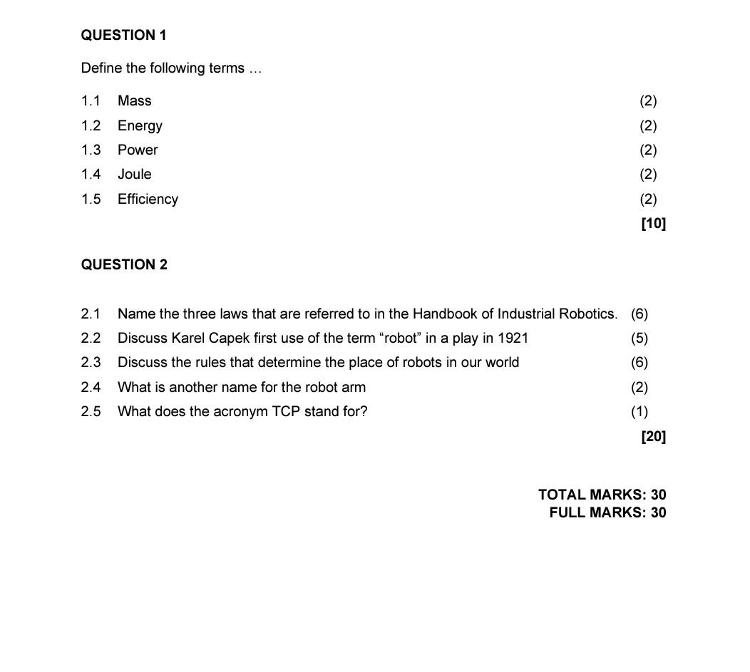 Solved QUESTION 1 Define the following terms ... 1.1 Mass | Chegg.com