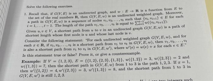 Solve the following exercises. 1. Recall that, if | Chegg.com