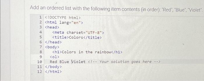 Solved Add an ordered list with the following item contents | Chegg.com