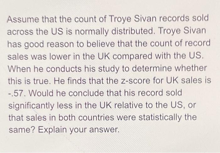 Solved Assume that the count of Troye Sivan records sold | Chegg.com