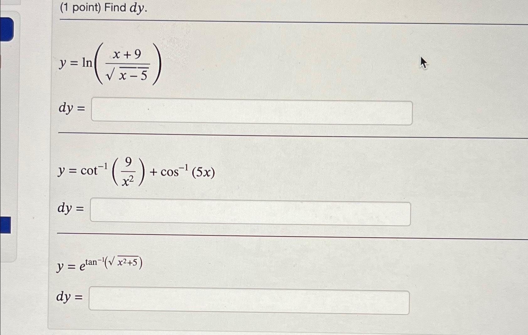 Solved (1 ﻿point) ﻿Find | Chegg.com