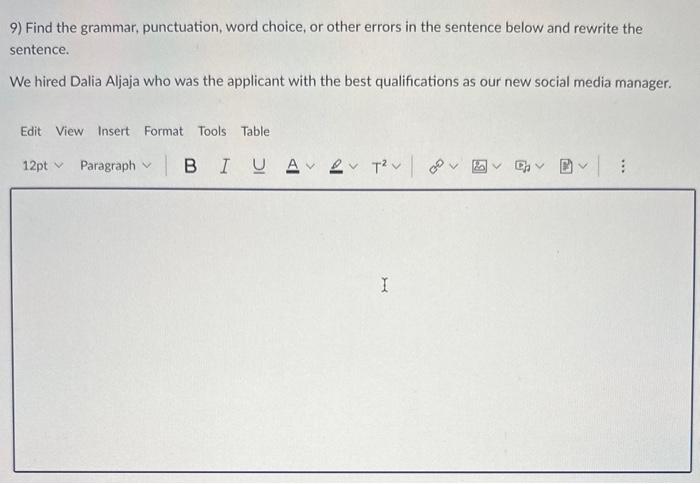 Find the grammar, punctuation, word choice, or other | Chegg.com