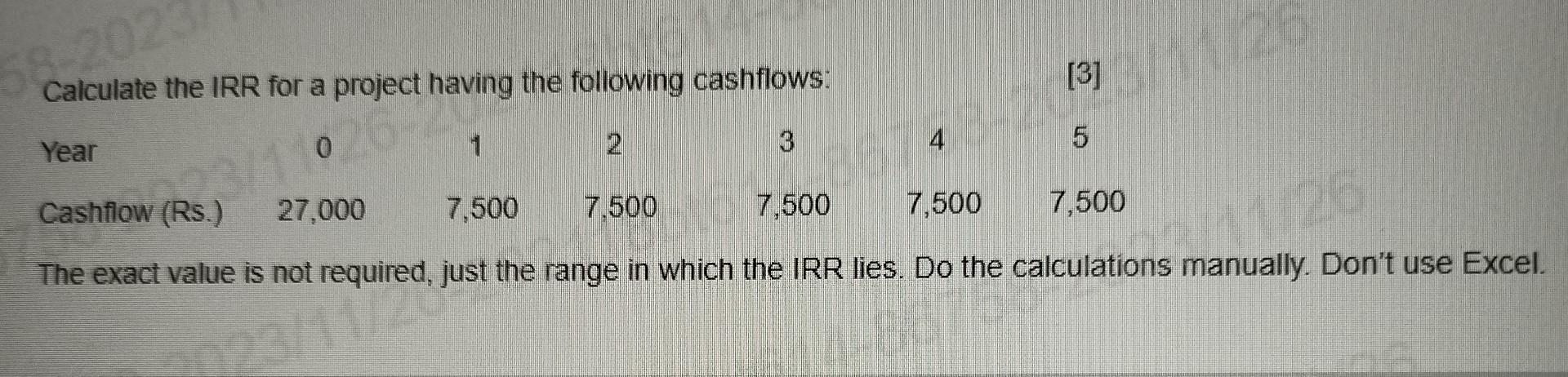 Solved Calculate the IRR for a project having the following | Chegg.com