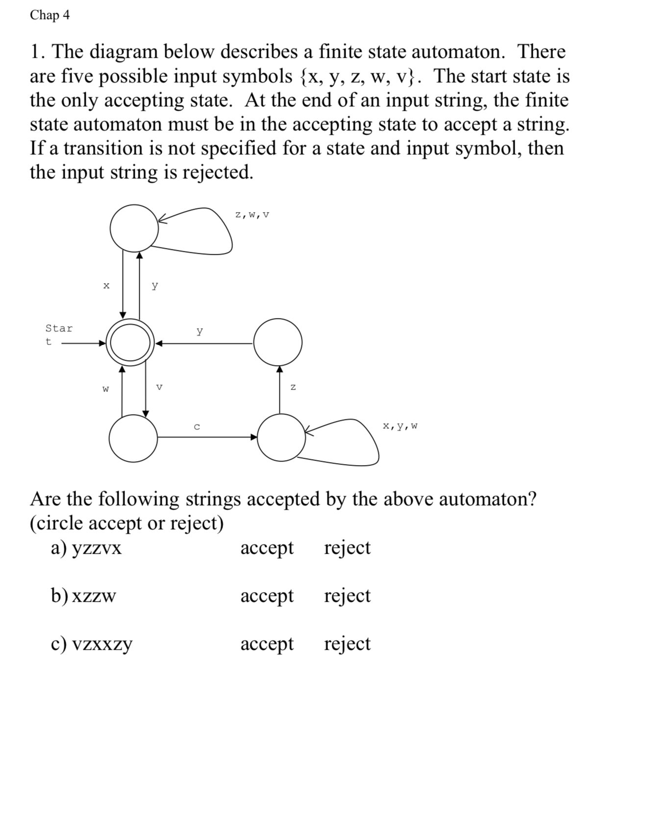 Solved The Diagram Below Describes A Finite State Automaton