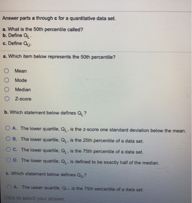 Solved Answer parts a through c for a quantitative data set. | Chegg.com