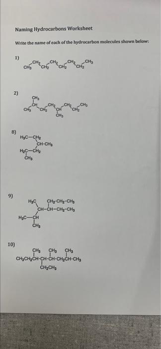 Solved Naming Hydrocarbons Worksheet Write the name of each | Chegg.com