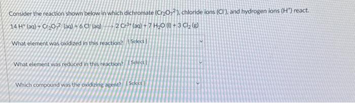 Solved Consider the reaction shown below in which dichromate | Chegg.com